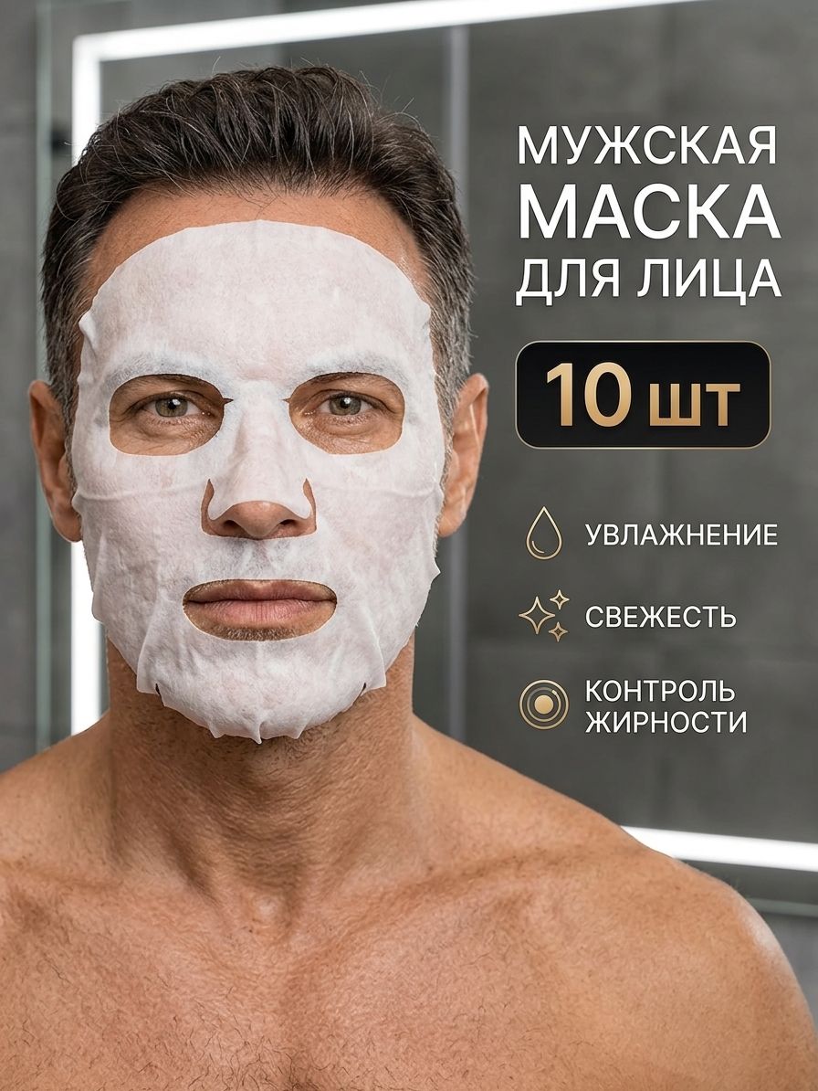 Маска для лица мужская, тканевая увлажняющая антивозрастная, контроль жирности, OMAKA набор 10 шт