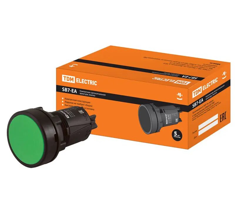Кнопка переключатель SB7-EA35 d22мм 1з+1р зеленая TDM {SQ0746-0021}