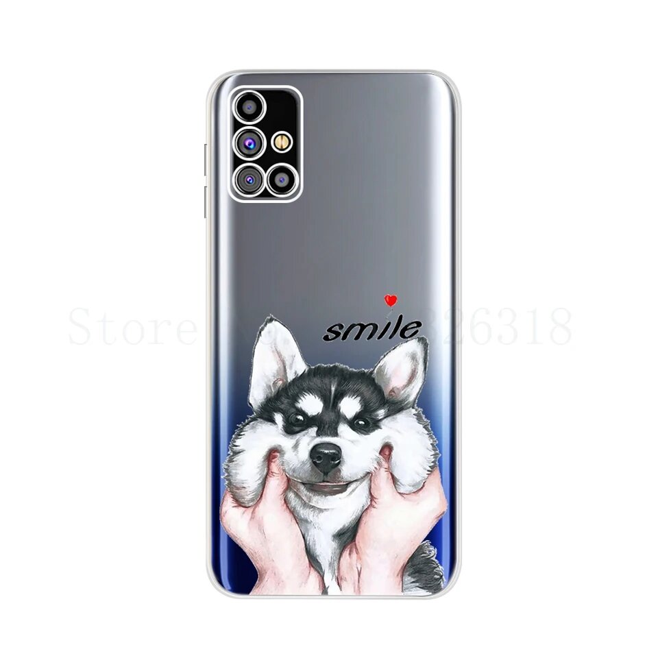 Чехол для Samsung Galaxy M31s, синий, с собакой
