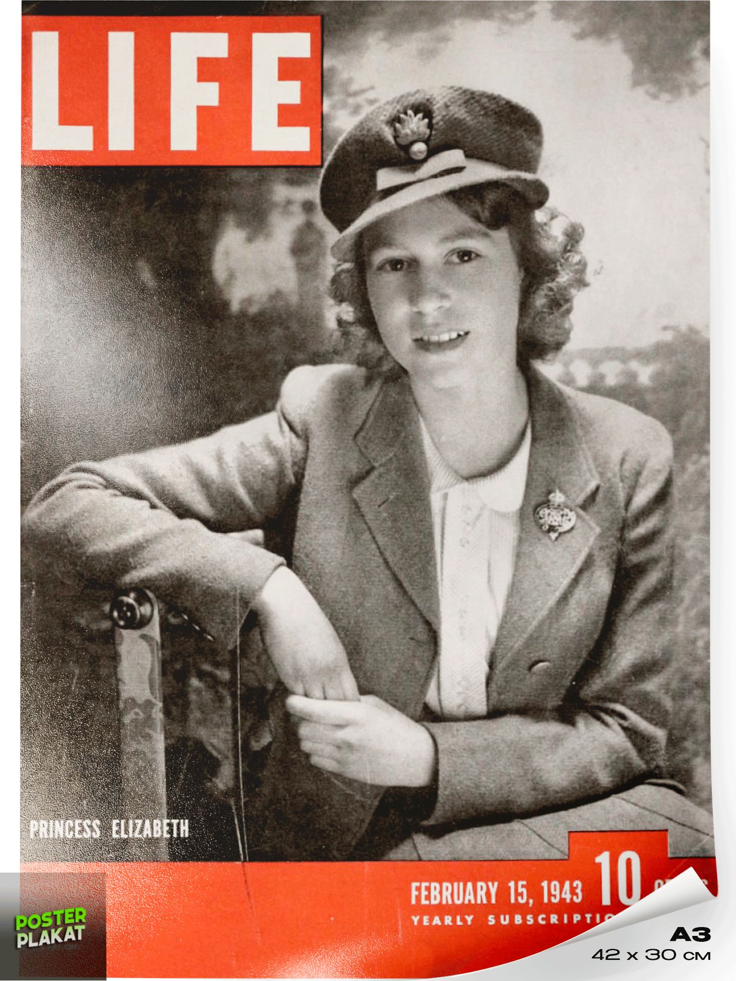 Постер LIFE, Принцесса Елизавета, будущая королева Елизавета II, винтажный плакат на стену для интерьера, для дома и офиса, А3 (420х297 мм), ПП