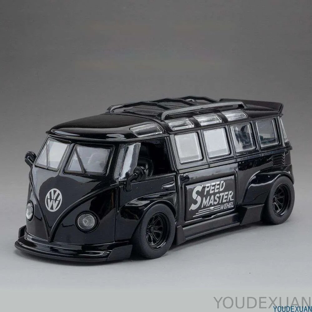 Машинка металлическая VW T1 автобус(1/32)инерционная с открывающимися дверьми, световыми и звуковыми эффектами