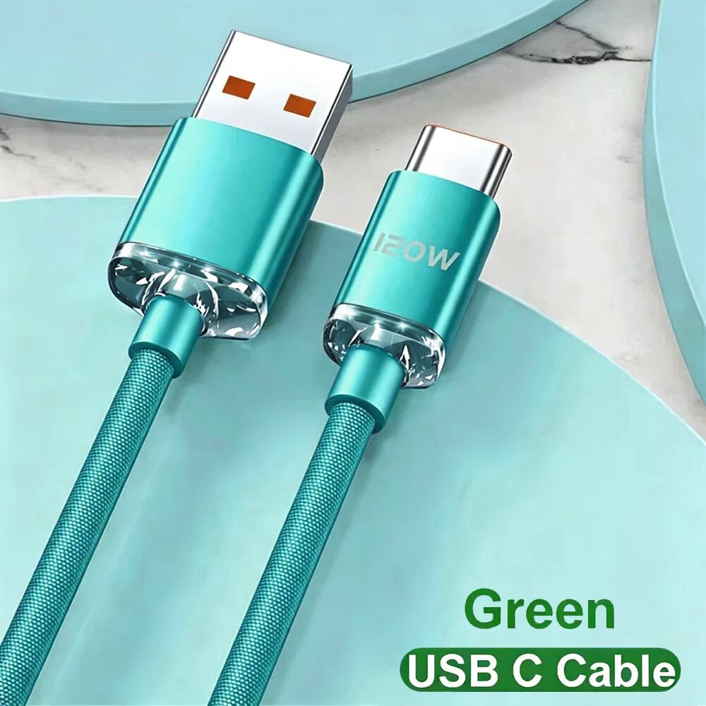 NNBILI 120W Кабель Для Быстрой Зарядки Type C - Type C, Кабель Для Изумрудный, 2m, USB C Green