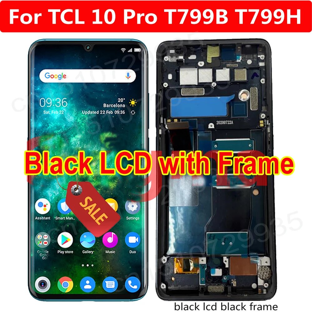 Дисплей в сборе ЖК черный для TCL 10 Pro T799B/T799H