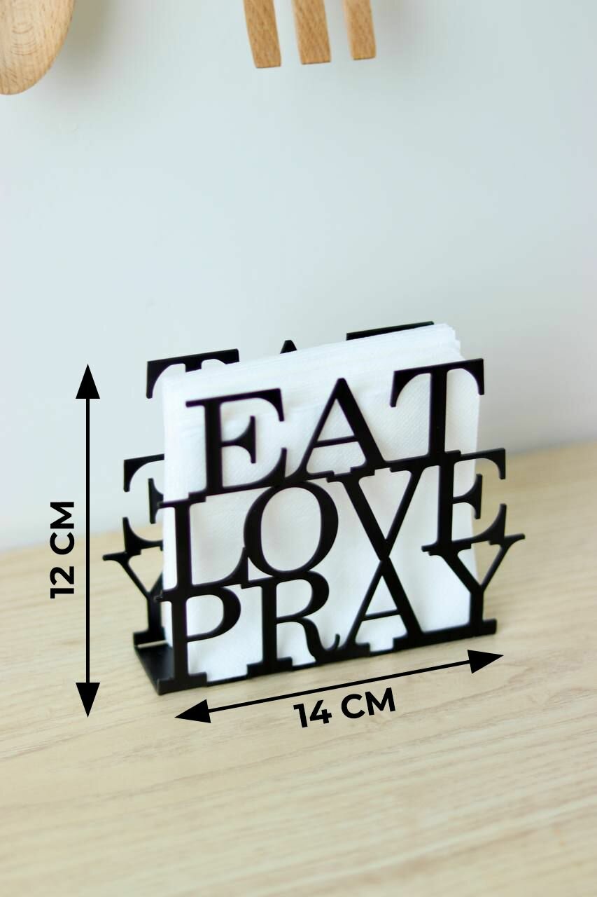 Салфетница металлическая "Eat, Love, Pray", черный, 14х12 см, Мастерская уюта Зонт