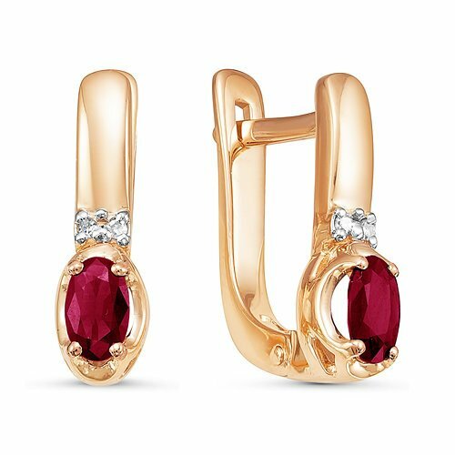 Серьги, золото, 585 проба, бриллиант, рубин