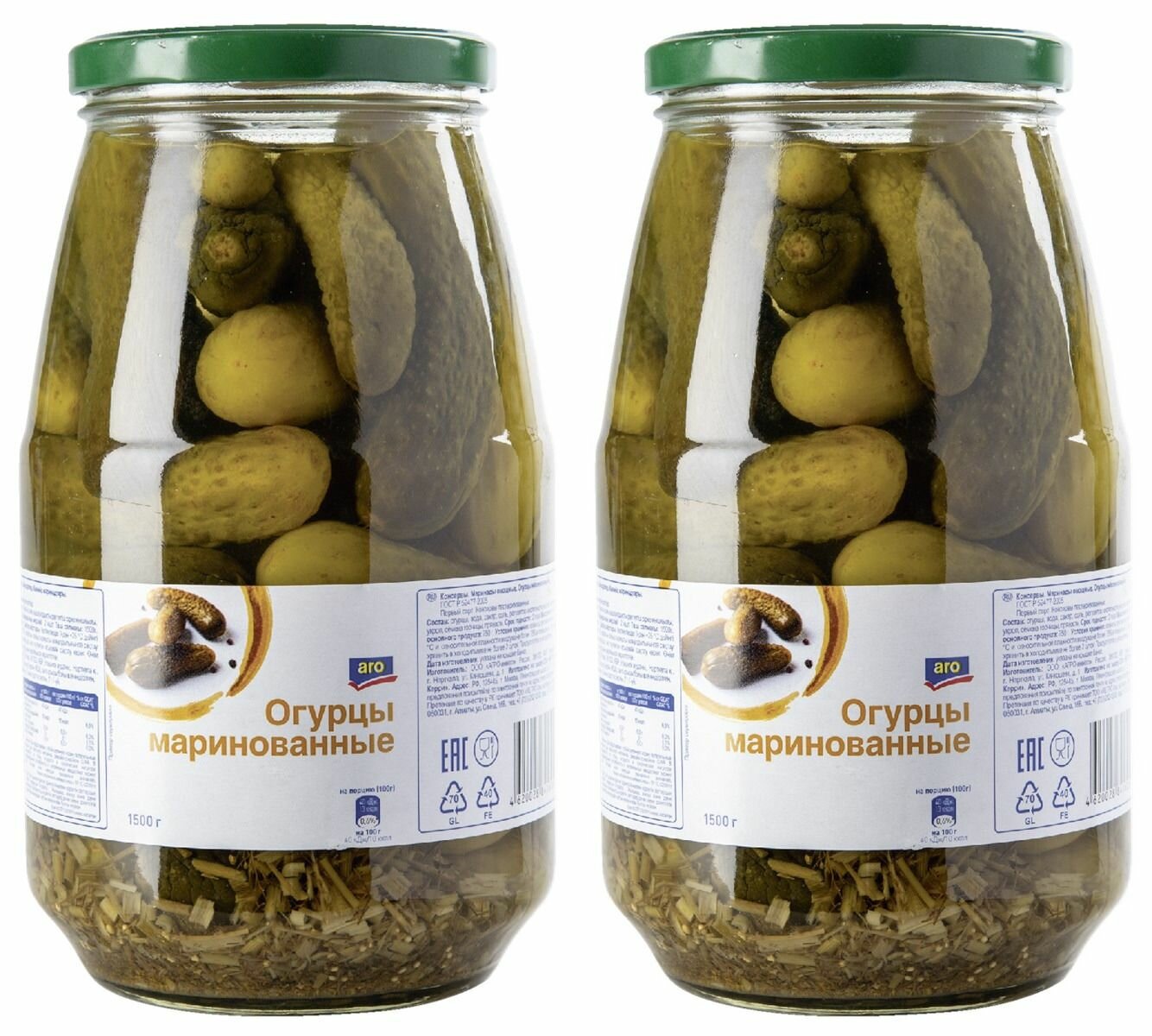 Aro Огурцы маринованные, 1500 г, 2 шт