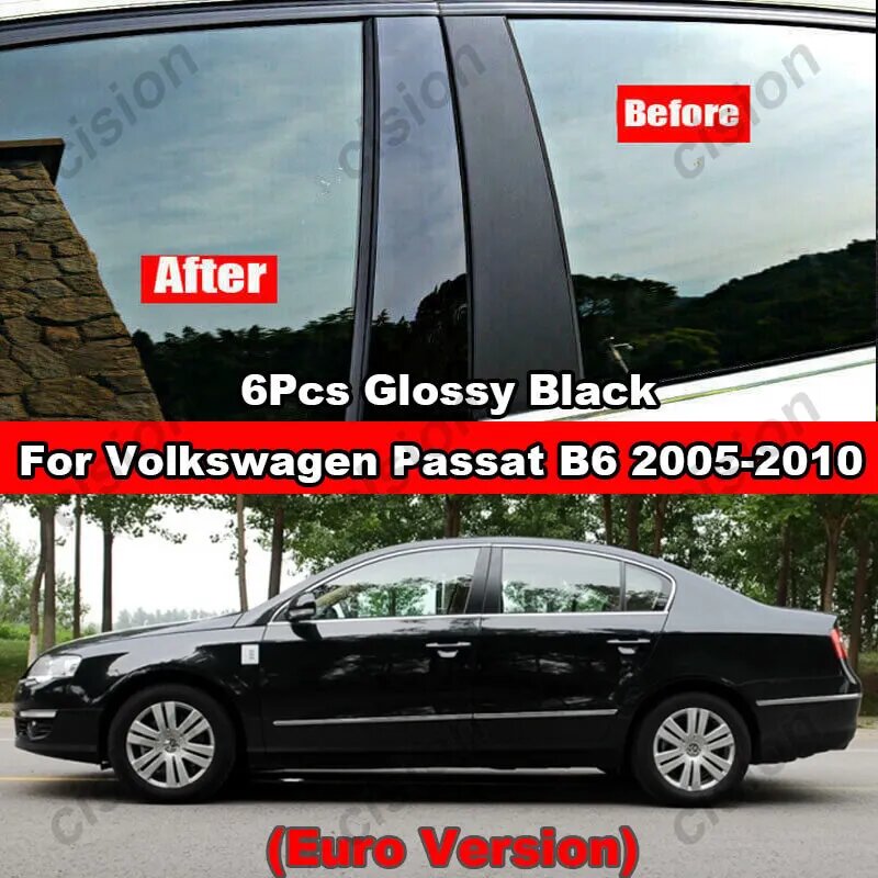 6x углеродное волокно, черная Автомобильная дверь, окно, колонна BC, столб, отделка, материал ПК, наклейка для Volkswagen VW Passat B6 B7 B8 2005-2022 Black Passat B6 EUR