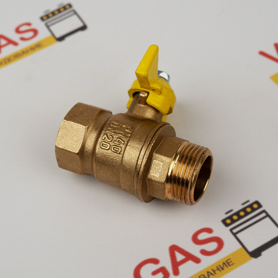 Газовый шаровый кран латунный 3/4 дюйма ручка бабочка гайка / штуцер (шаровой кран для газа 20 мм внутренняя / наружная резьба)