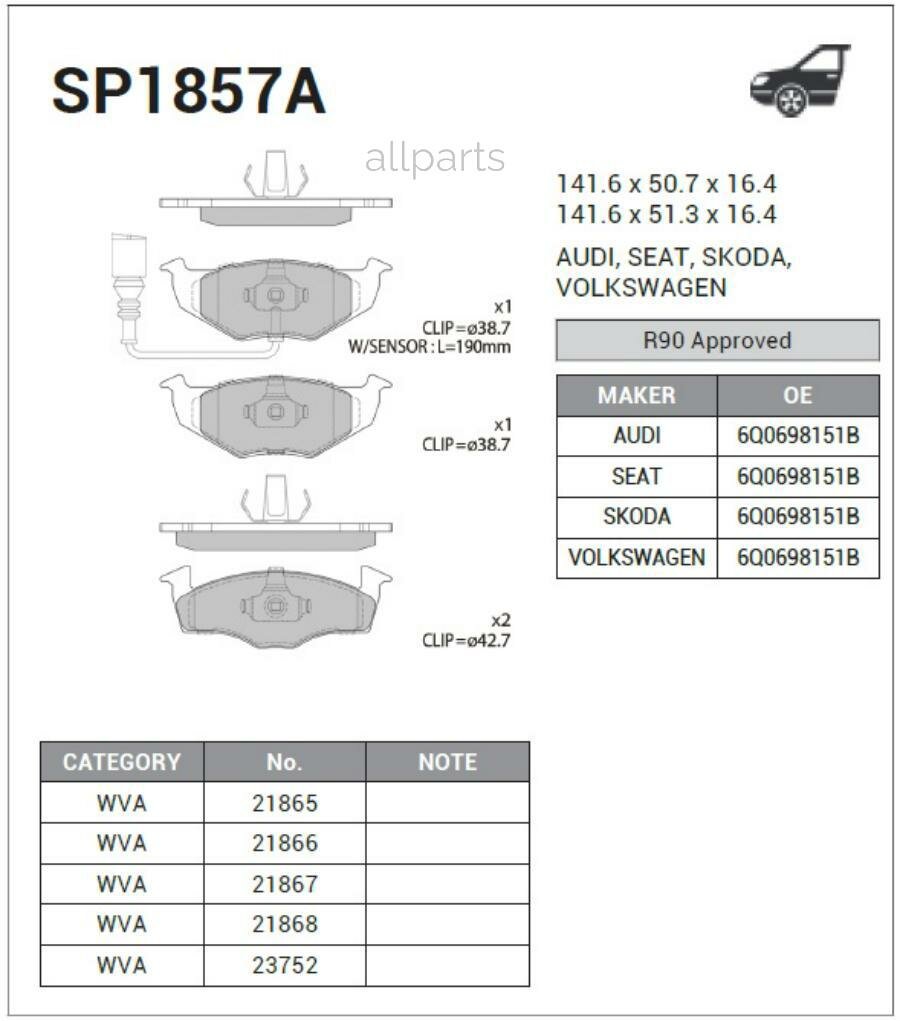 SANGSIN BRAKE SP1857A Комплект тормозных колодок, дисковый тормоз
