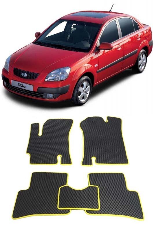 Ева коврики Kia Rio II 2005 - 2011/ Ева ЭВА сота/ цвет Черный c серой окантовкой / EVA Smart / коврики в салон автомобиля Киа