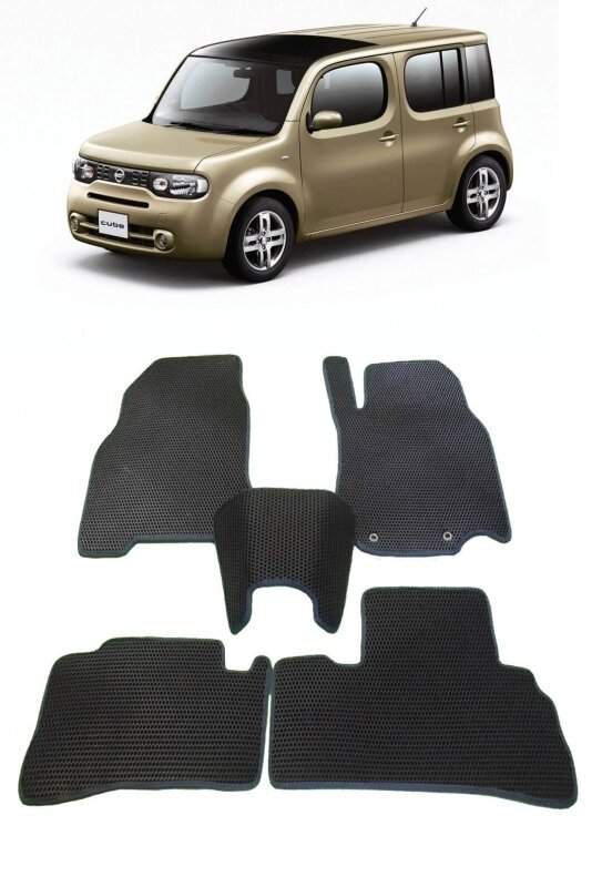 Ева коврики Nissan Cube III (Z12) правый руль 2008 -/ Ева ЭВА сота/ цвет Черный c красной окантовкой / EVA Smart / коврики в салон автомобиля Ниссан