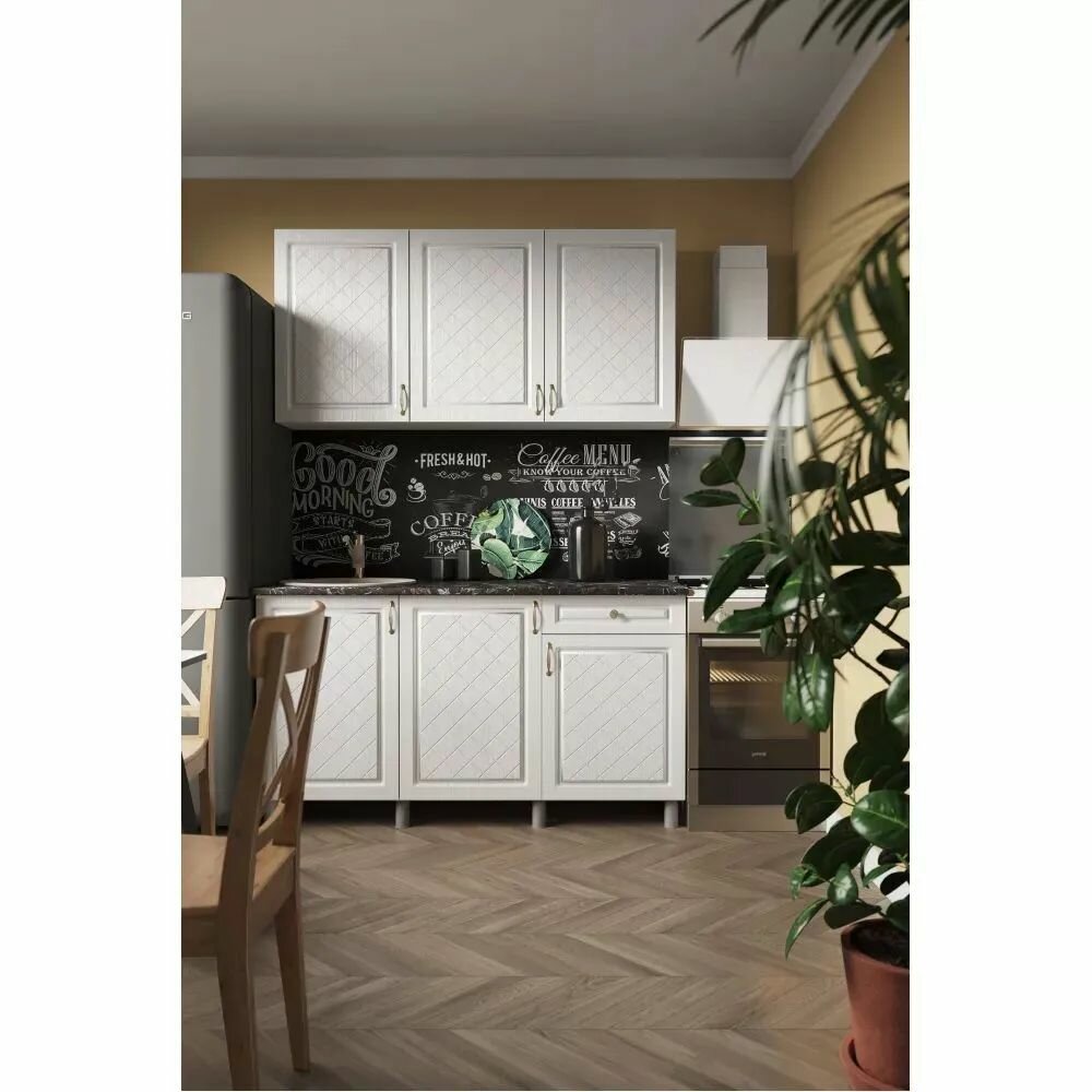 Кухонный гарнитур (кухня) без столешницы Версаль 1.5м, МДФ фасад матовый Артик, корпус белый ЛДСП 1500х2160х430 тэкс