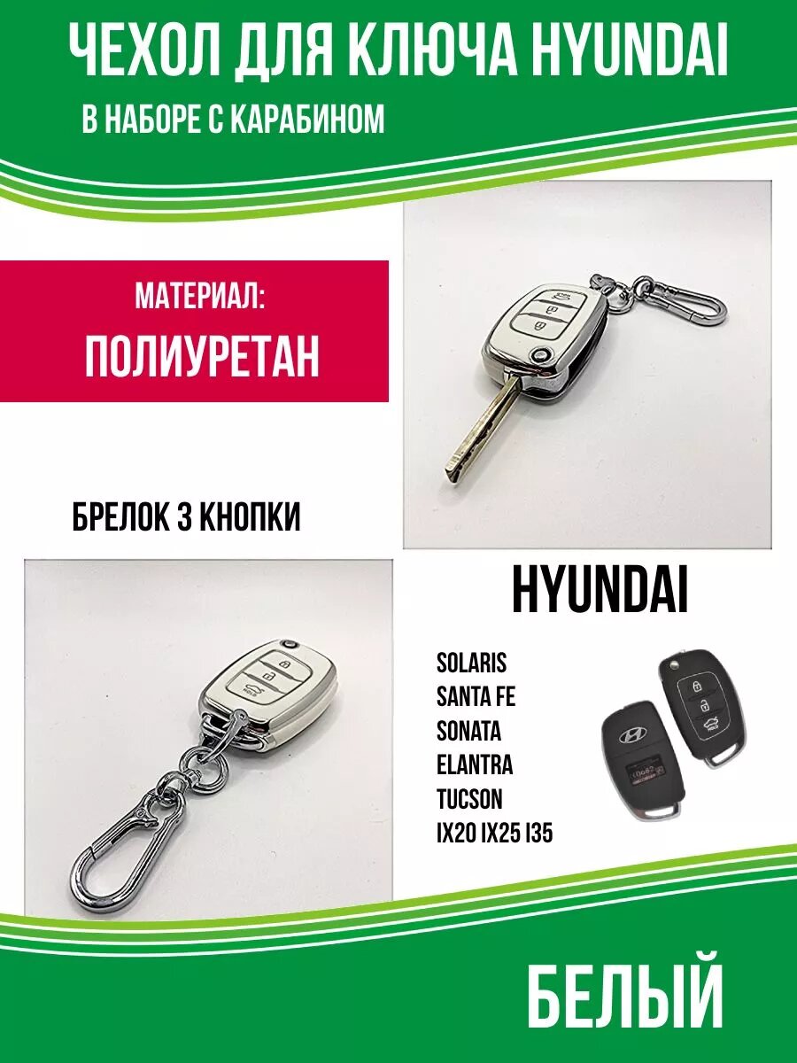Чехол для ключа Hyundai Solaris Elantra Santa Fe Sonata, белый