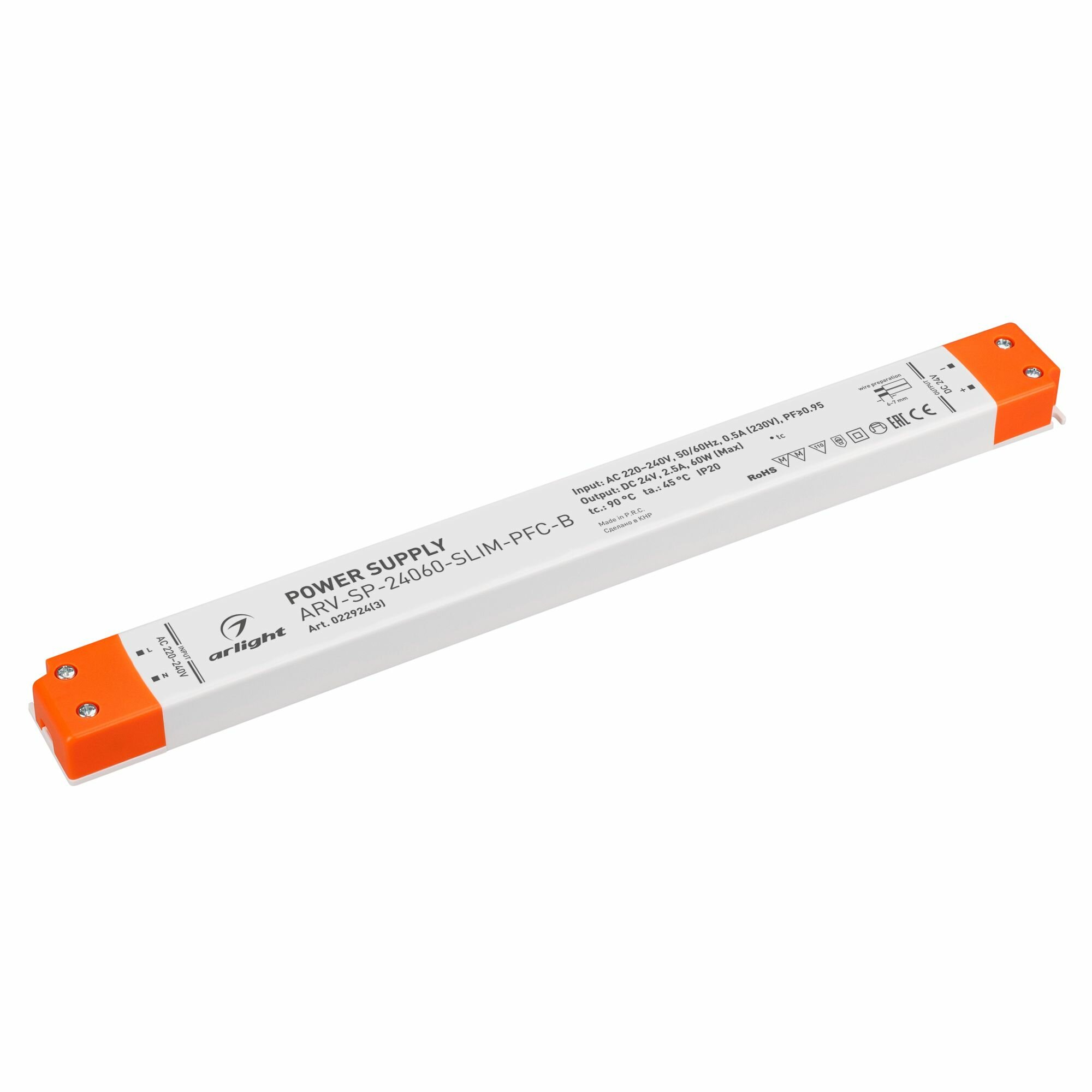 Блок питания ARV-SP-24060-SLIM-PFC-B (24V, 2.5A, 60W)