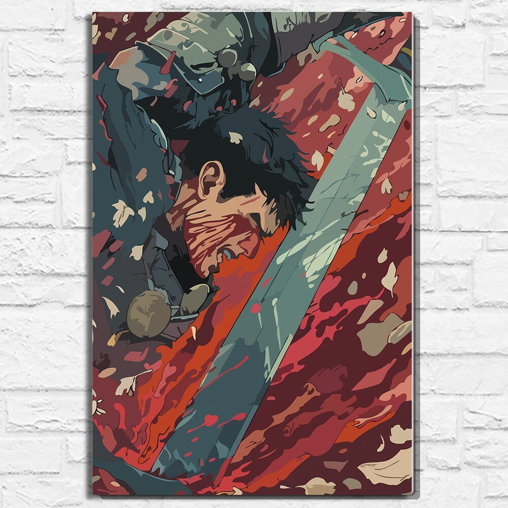 Картина по номерам на холсте аниме берсерк (Гатс, Guts, Дарк Фентези, кровь) - 15706 60x40 В
