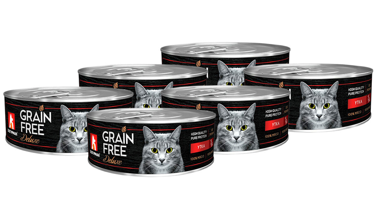 Зоогурман GRAIN FREE DELUXE беззерновые для взрослых кошек с уткой банка 100 грNEW 100 гр х 6 шт