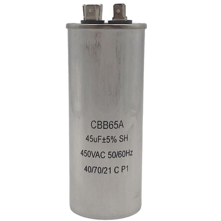 Пусковой конденсатор CBB65A 45мкф, 450В для кондиционера в металлическом корпусе