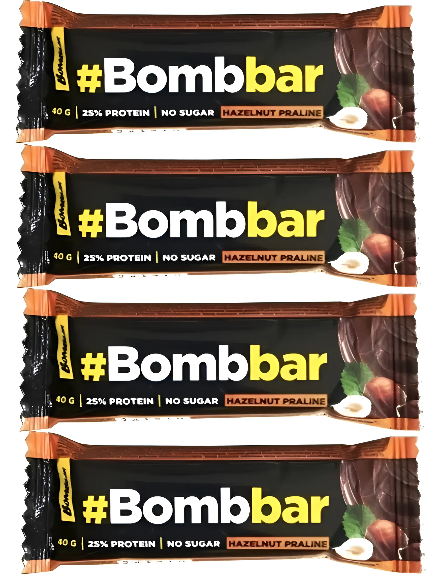 Протеиновый батончик BombBar Батончики в шоколаде без сахара 4 x 40 г, Фундучное пралине