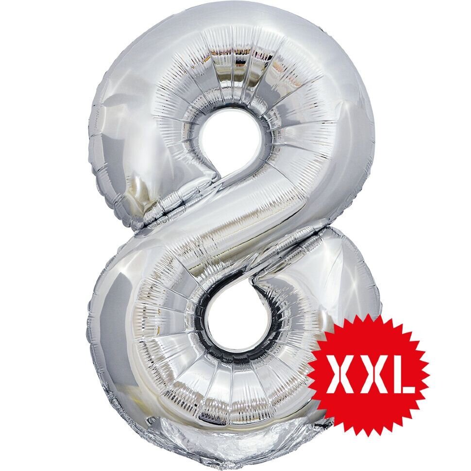 Шар (50'/127 см) Цифра, 8 Гигант, Серебро, 1 шт. в упак.