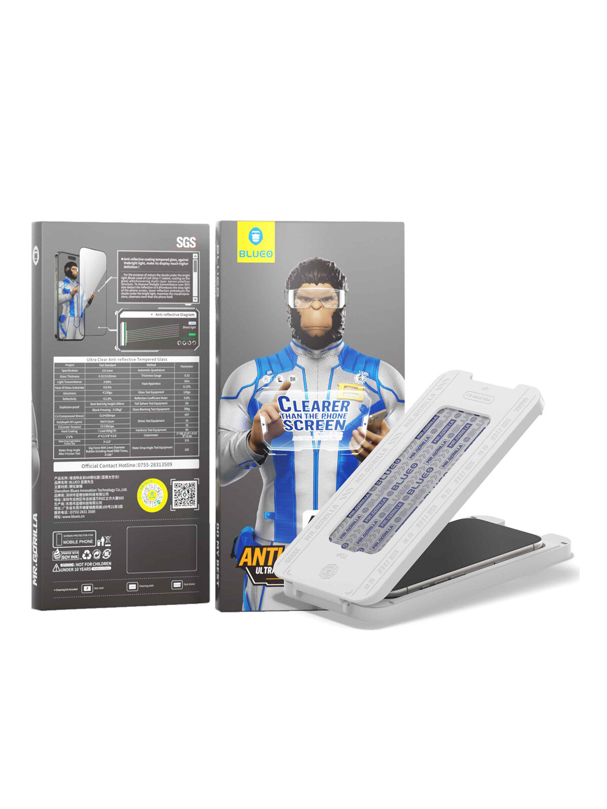 BlueO стекло для iPhone 16 Pro Max, AR Anti-reflective Black (ультра-прозрачное) +installer