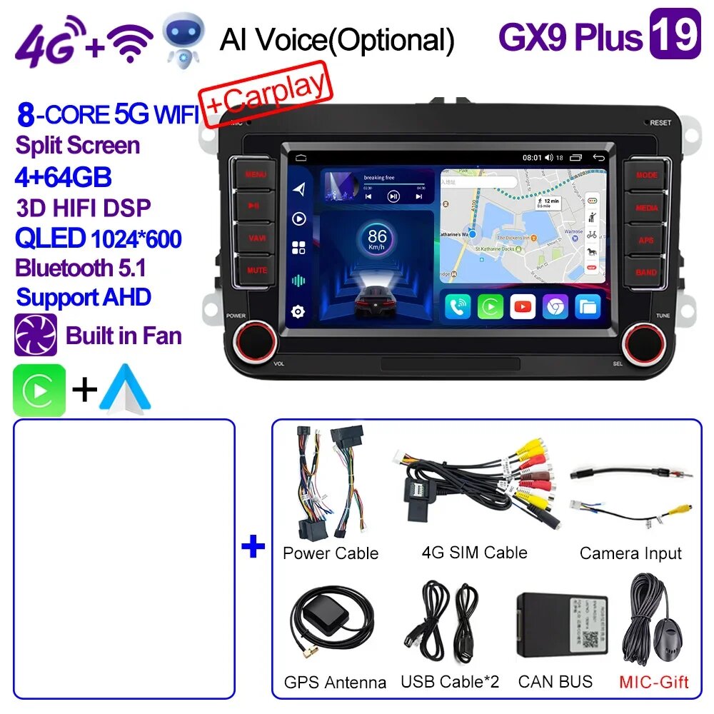 CAIXI 2 Din Android автомобильный радиоприемник мультимедийный Carplay авто gps GX9 Plus(4-64GB)-0