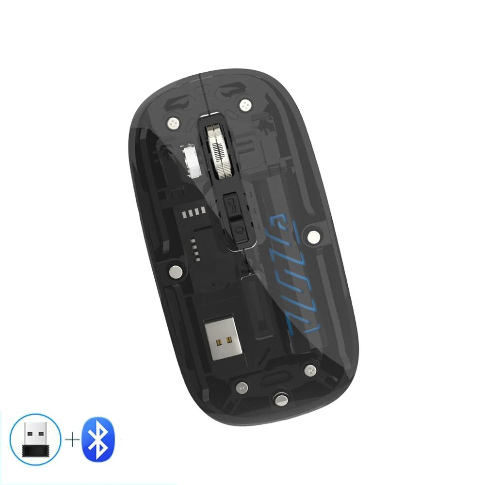 Беспроводная перезаряжаемая мышь T1 Bluetooth 2.4G прозрачная Черный, black