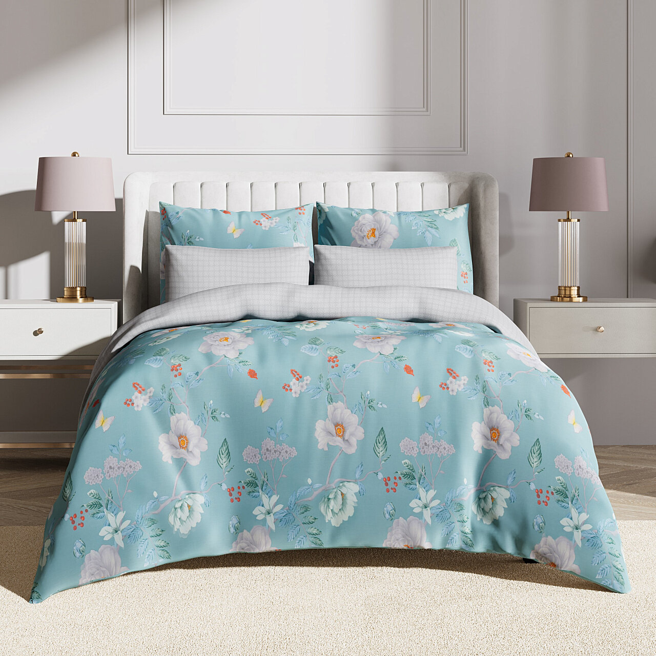 Постельное белье евро с резинкой Гармоника "Весна", 4 наволочки, сатин, (хлопок 100%), Ecotex