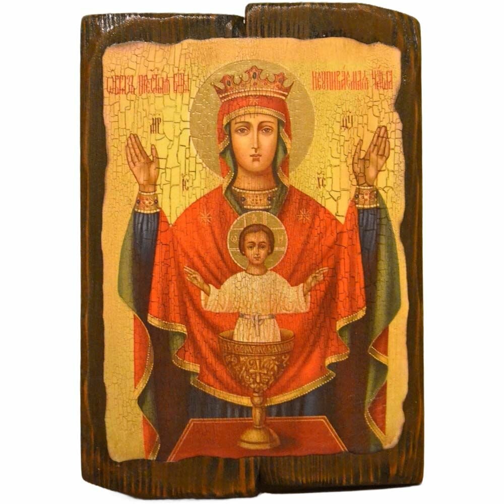 Неупиваемая Чаша. Икона с мощевиком. (19 х 27 см / под старину)