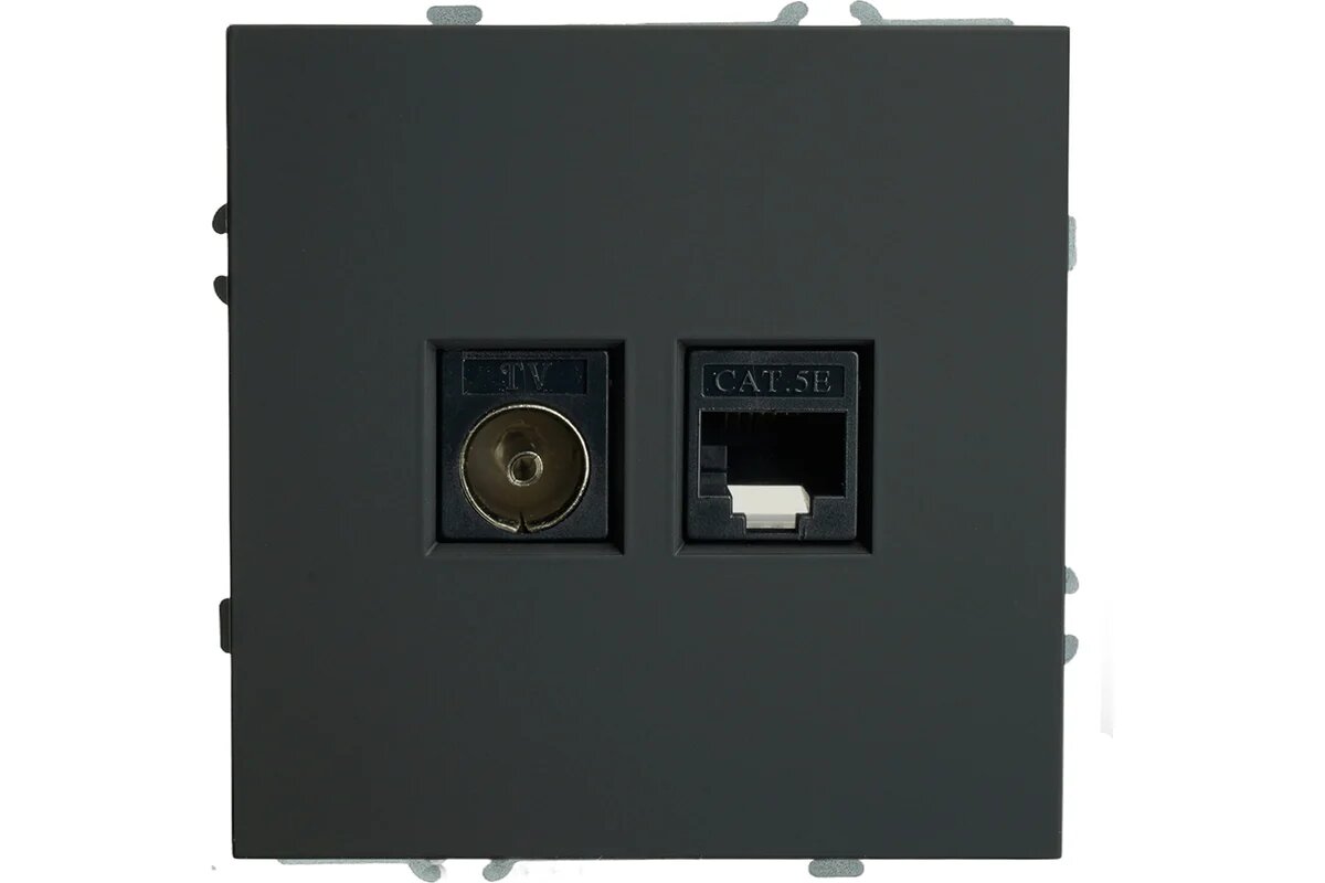 STEKKER Розетка TV + компьютерная RJ-45 (механизм), RST00-5106-05, серия Эмили, черный уголь, soft touch, 49846