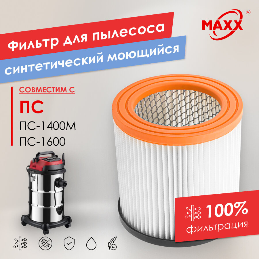 Патронный фильтр PRO синтетический, моющийся для пылесоса ПС-1400М, 20 л, ПС-1600, 30 л
