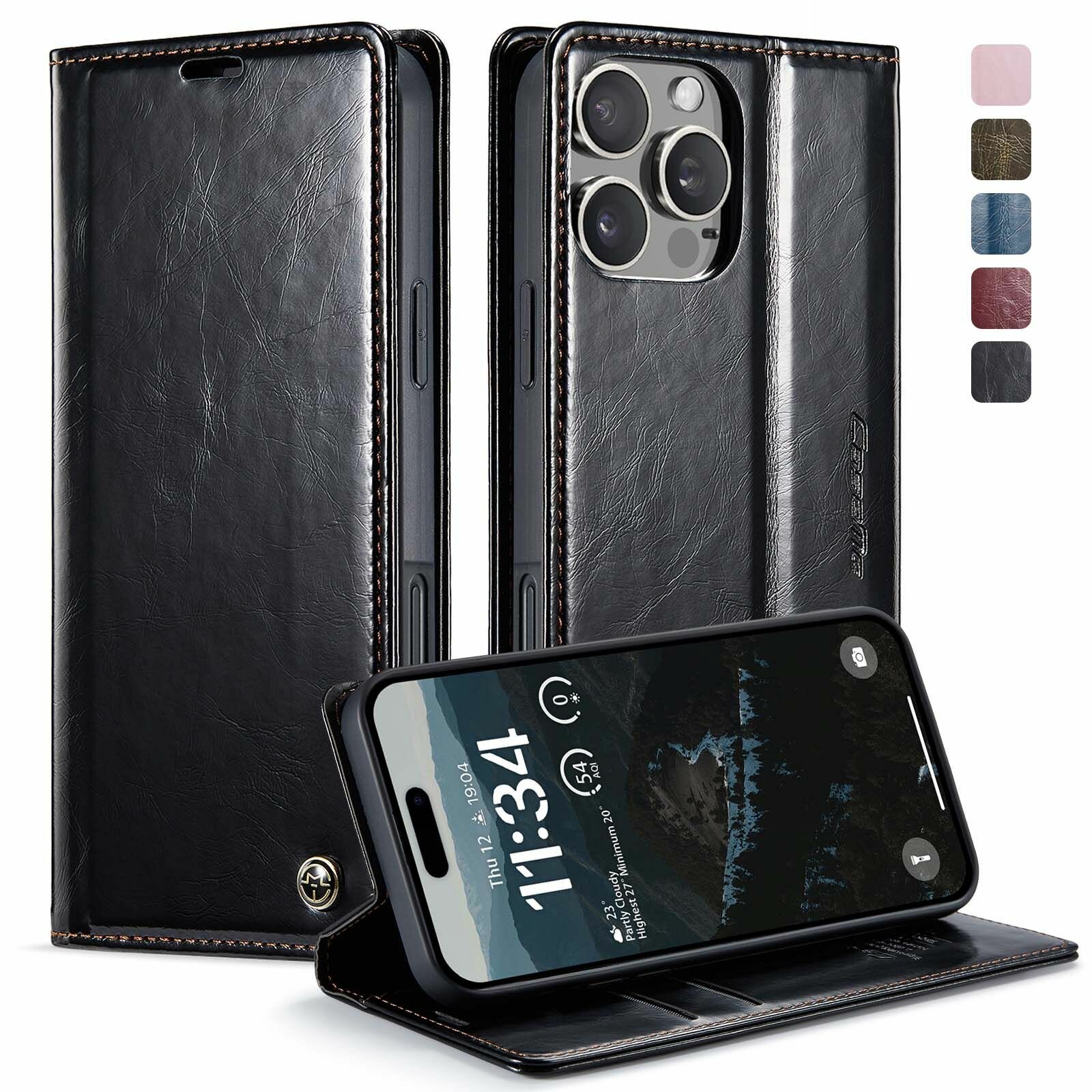 CaseMe Кожаный книжка чехол для Apple iPhone 16 Pro Max / Aйфон 16 про макс с визитницей из экокожи