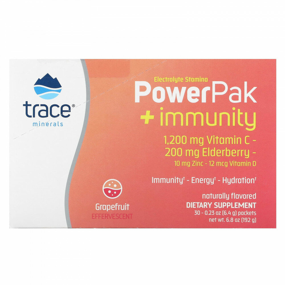 Trace, PowerPak + Immunity, грейпфрут, 30 пакетиков по 6,2 г (0,22 унции)