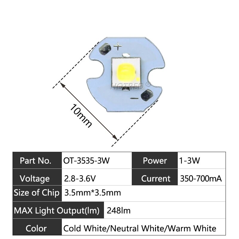 Светодиод 3W Cold White 3535 On 10mm PCB