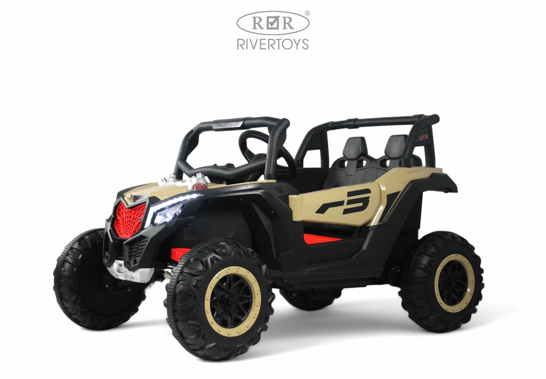 Детский электромобиль RiverToys K444AM с дистанционным управлением, полноприводный, одноместный хаки