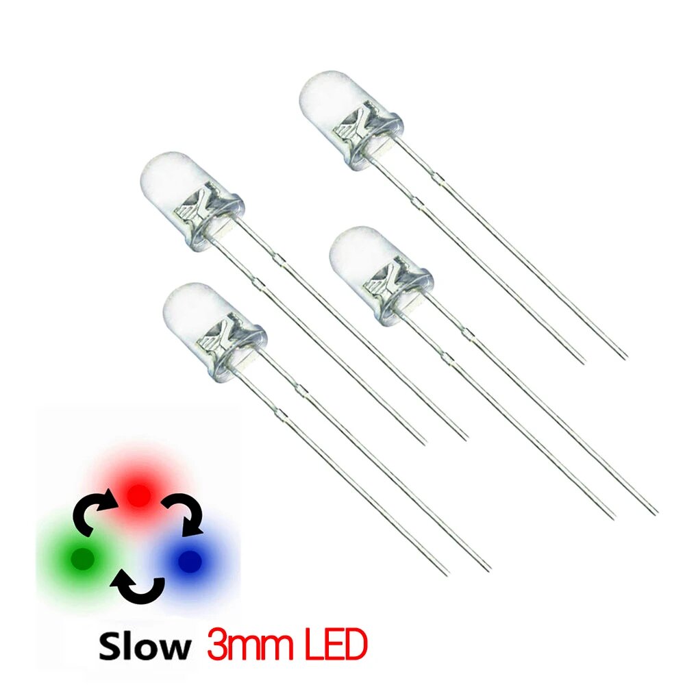100 шт./лот 3 мм светодиодный полноцветный быстрый/понизкий RGB вспышка красный зеленый синий Радужный многоцветный круглый светоизлучающий диод Diy Kit