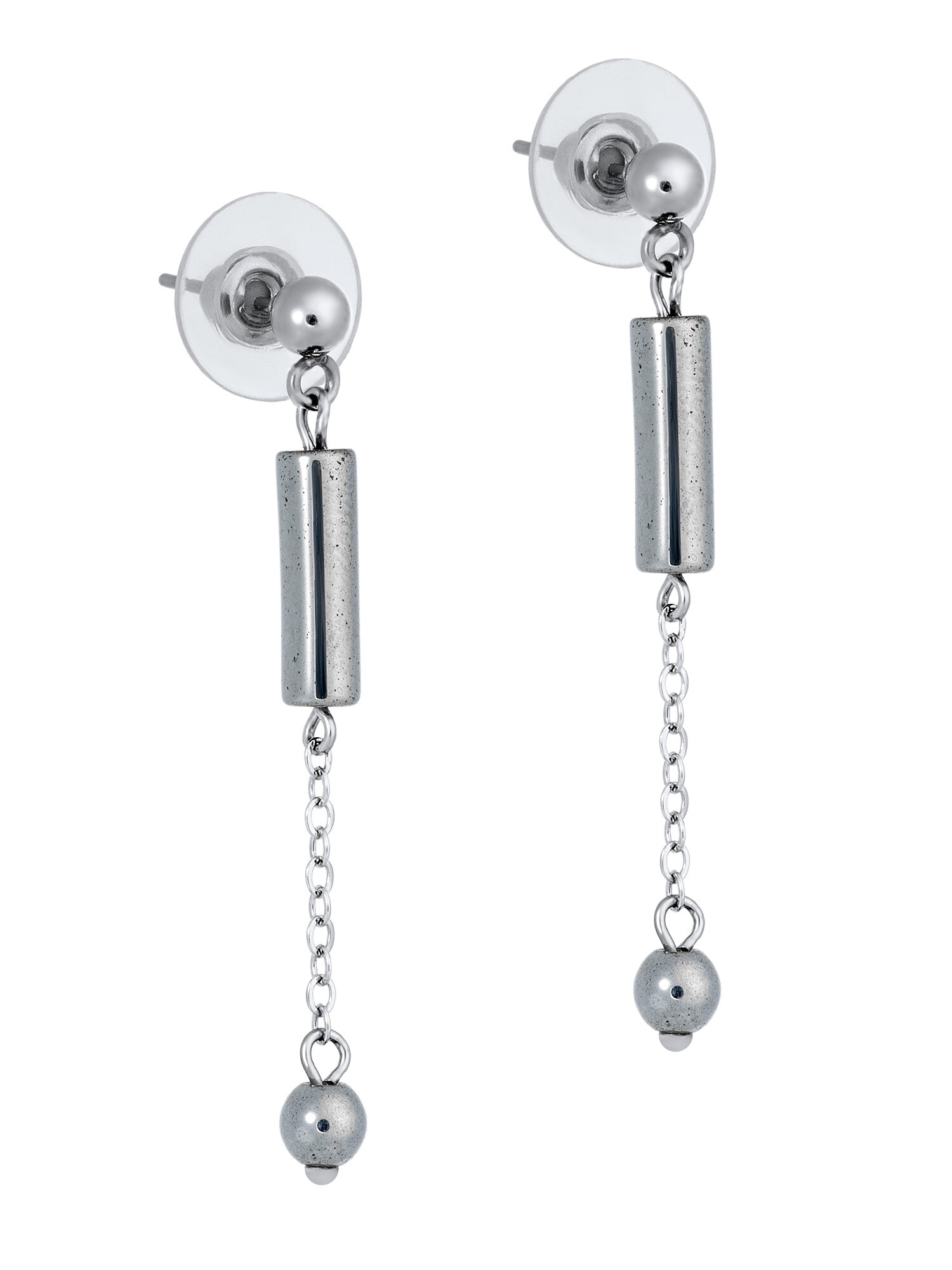 Серьги с подвесками, двусторонние, гематит