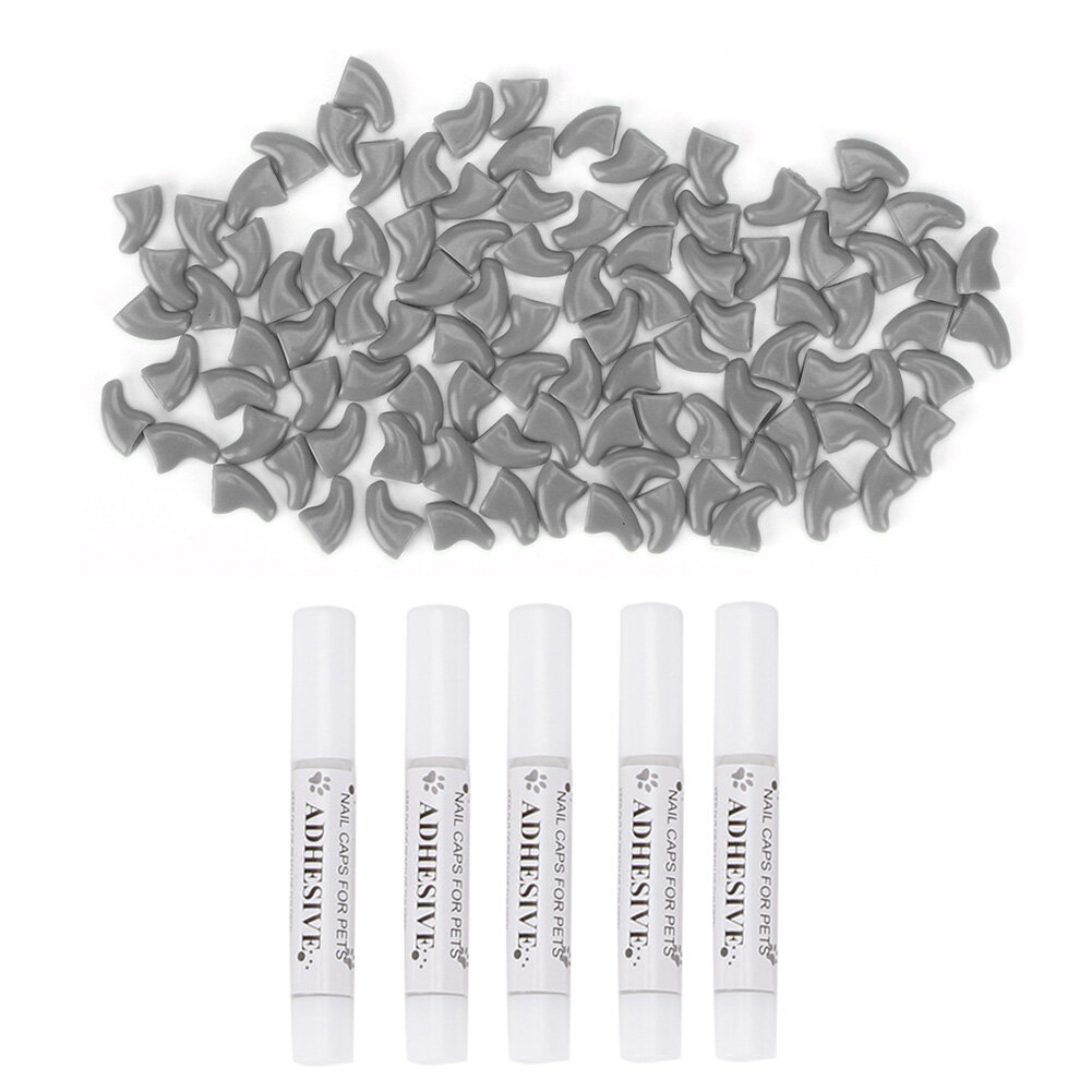 100 шт. мягких защитных накладок на когти кошек, безопасных и защищающих от царапин, для когтей собак, декоративные накладки, серые.