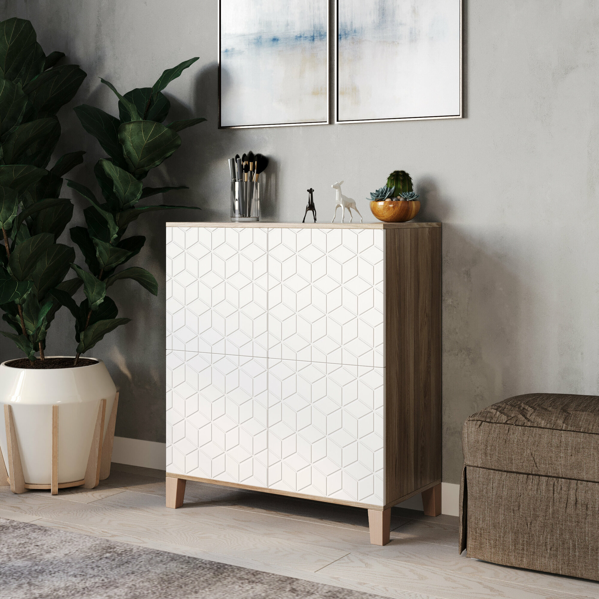 Комод для одежды белый большой в спальню, в прихожую, узкий с полками Марвин - 5 Милк, 80х90х40 см