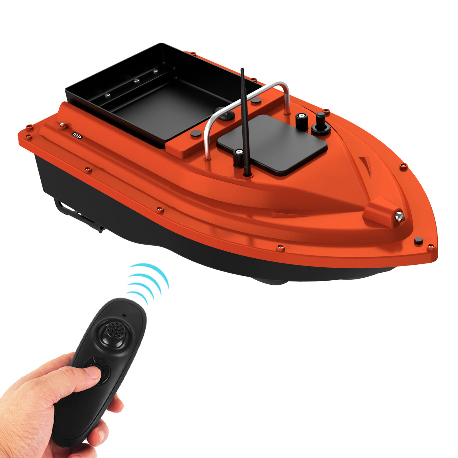 Устройство для рыбалки с пультом дистанционного управления Wireless Fishing Bait Boat Fish Finder с дальностью 430-540 ярдов, батареями 5200mAh/12000mAh/18000mAh 7.4V и грузоподъемностью 4.4lb, цвета Black/Red/Camouflage, размером 485*264*160mm