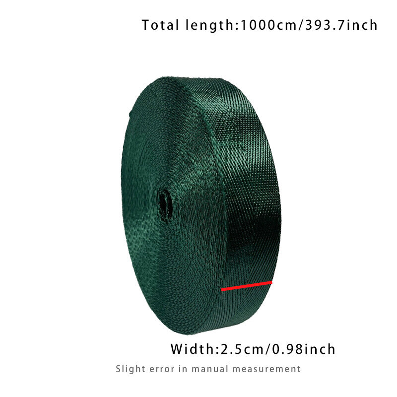 Рулон ленты, искусственный нейлон, изумрудно-зеленая, 10 м, 2,5 мм, 900D, шифрование в елочку