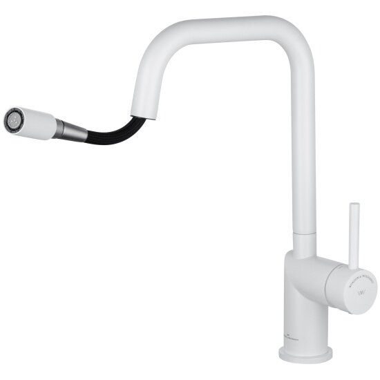 Смеситель для кухни Wonzon & Woghand с выдвижным изливом , Белый матовый (WW-6018-MW)