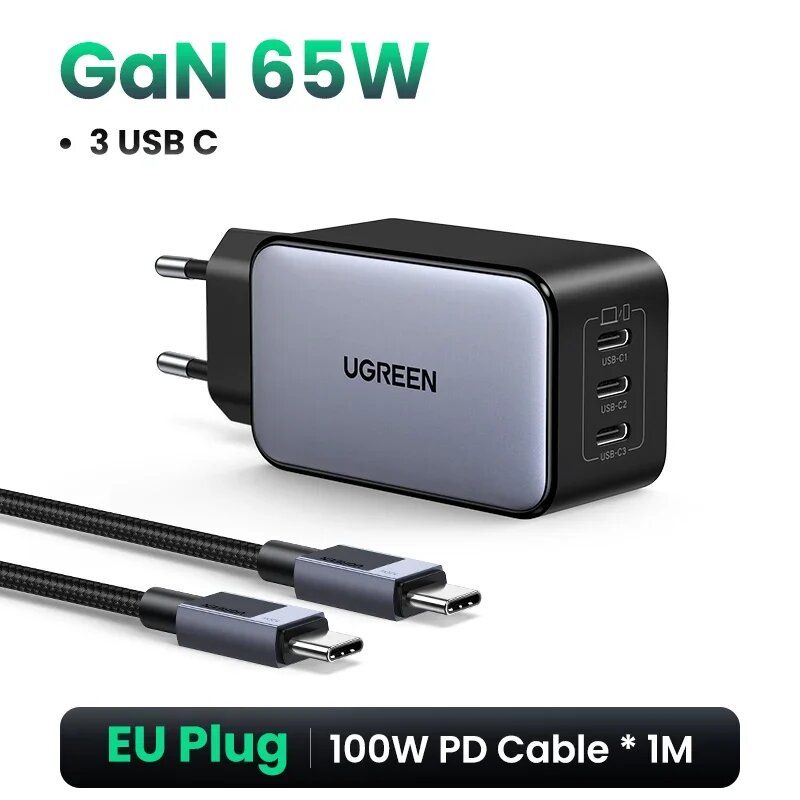 Зарядное устройство UGREEN с 4 USB-портами, 65 Вт, Quick Charge 3,0 PD 3,0