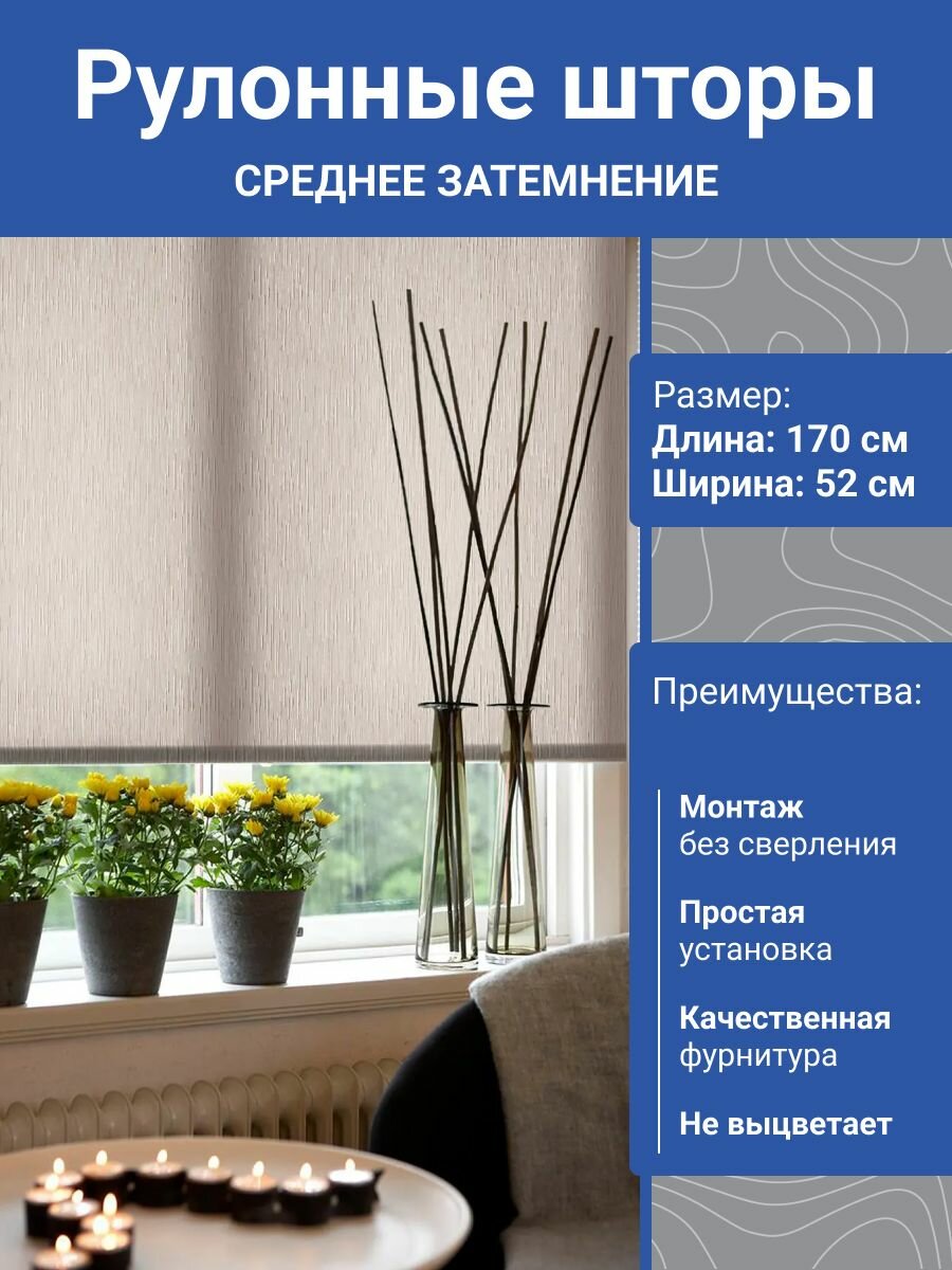 Рулонная штора Delfa СРШ-01М-2281 56(52) "натур" 52х170 см. Жалюзи на балкон, на кухню, в спальню.