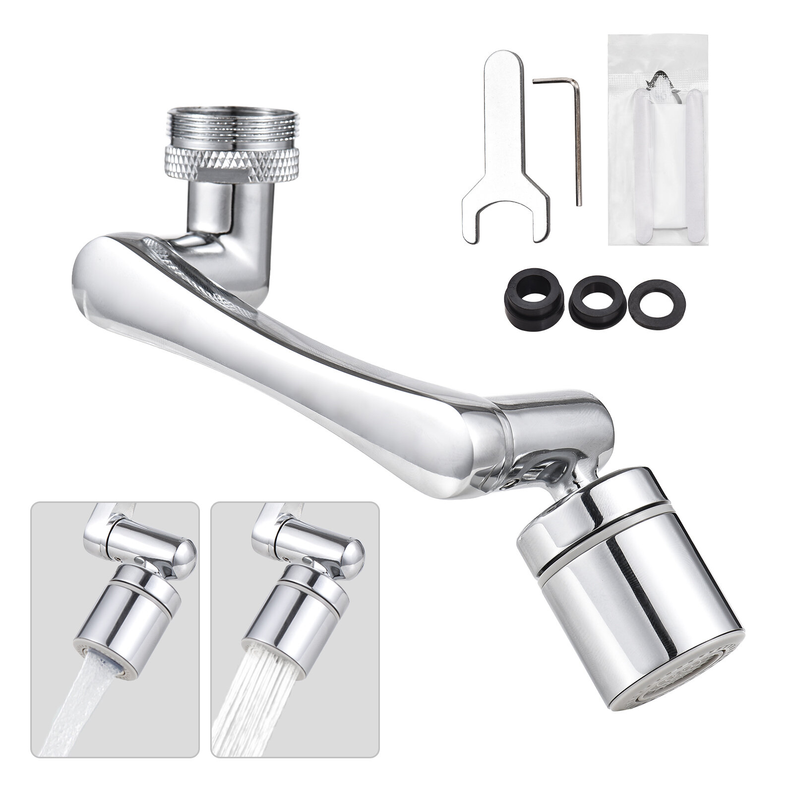 Универсальный поворотный насадок для крана 1440° вращающийся аэратор для крана с 2 режимами водоподачи защита от брызг для раковины в ванной и кухонной раковины многофункциональное расширение крана, цвет серебристый/черный (выбор), материал медь +