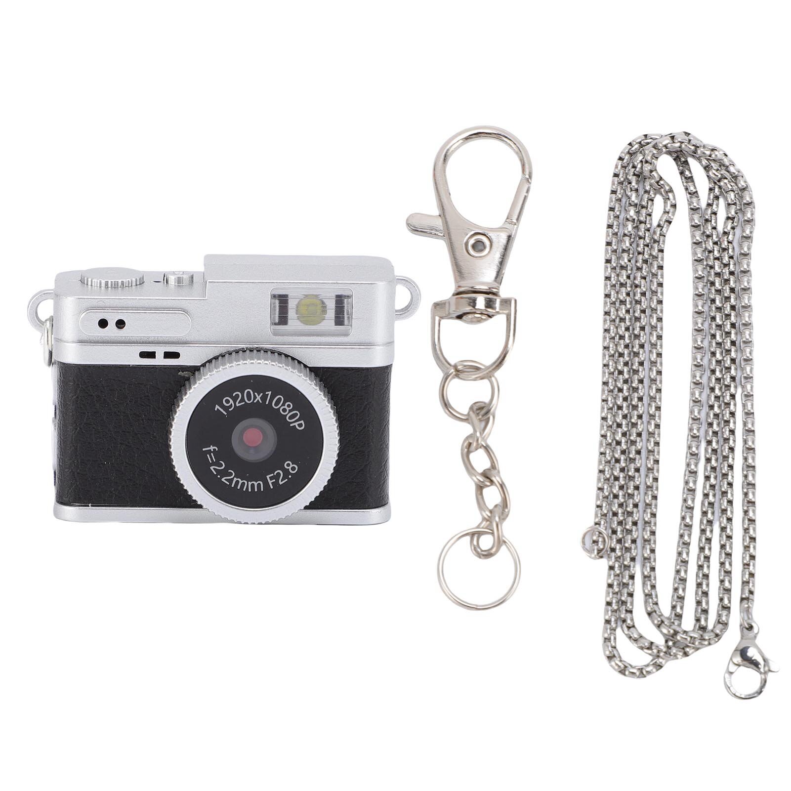 Винтажная фотокамера с брелоком, запись видео HD 1080p, компактный цифровой аксессуар для ожерелья, черный.