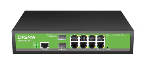 Коммутатор Digma DSW708G-2S-T (L2+) управляемый