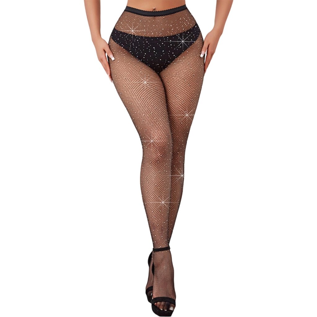 Женские ажурные колготки, блестящие чулки с высокой талией, украшенные стразами