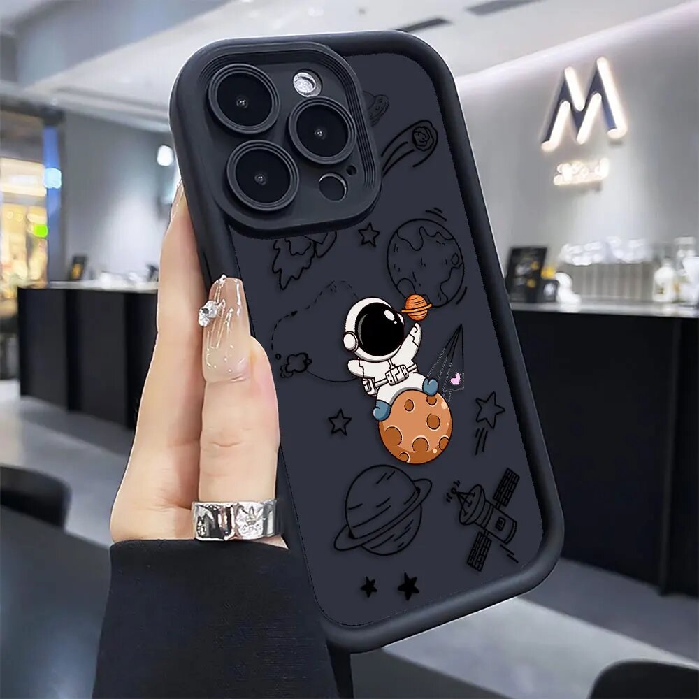 Чехол для телефона с рисунком астронавта и космонавта для iPhone 17, AIR 16, 16E, 15, 14 Plus PRO MAX, противоударный мягкий силиконовый чехол, чехол Funda Shell