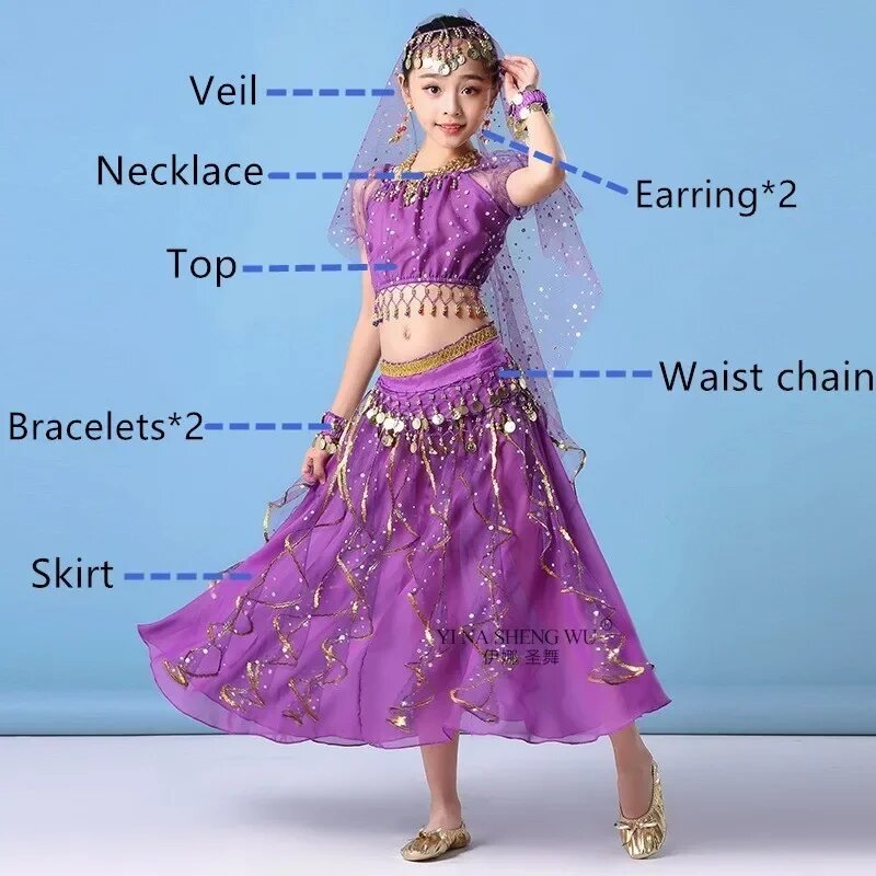 Детский костюм для танца живота YI NA SHENG WU 6 цветов S, Purple 7pcs