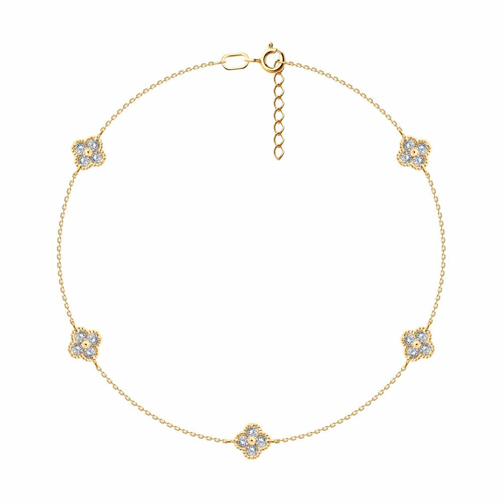 Браслет, красное золото, 585 проба, фианит